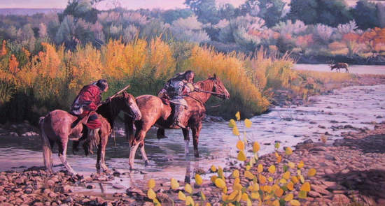 Wayne Justus Limited Edition Canvas Giclee:"Elk Stalkers" - Wayne Justus