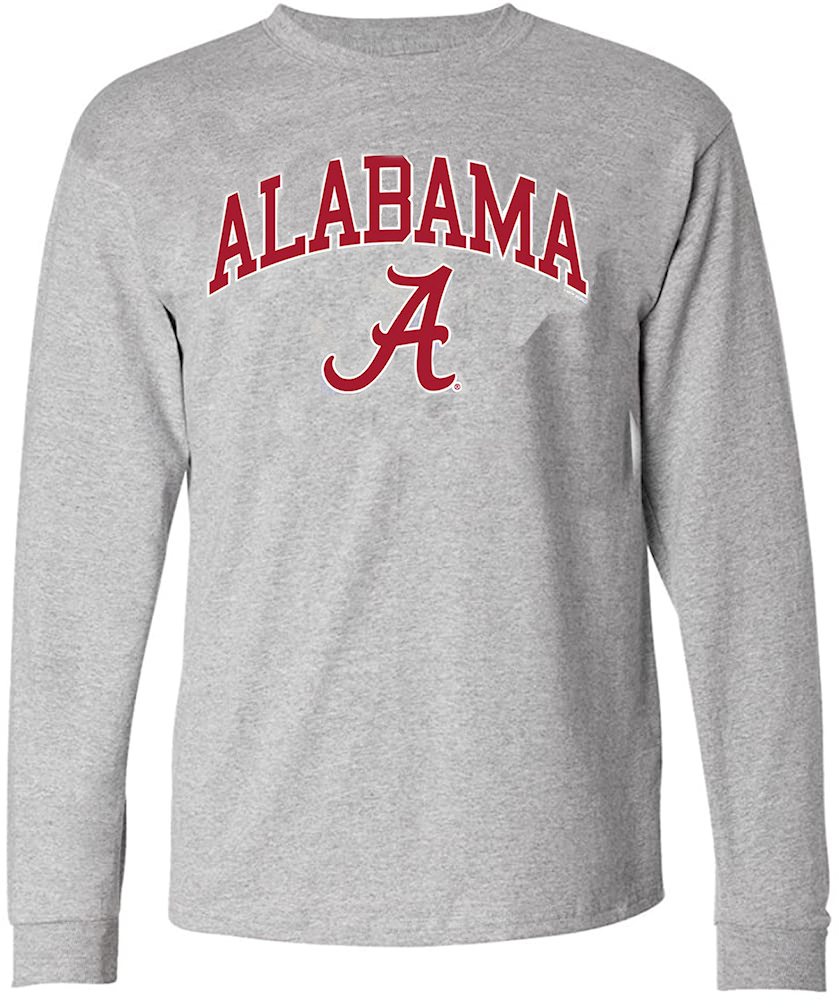 Alabama Crimson Tide Men's Grey College Arch Long Sleeve T Shirt ...