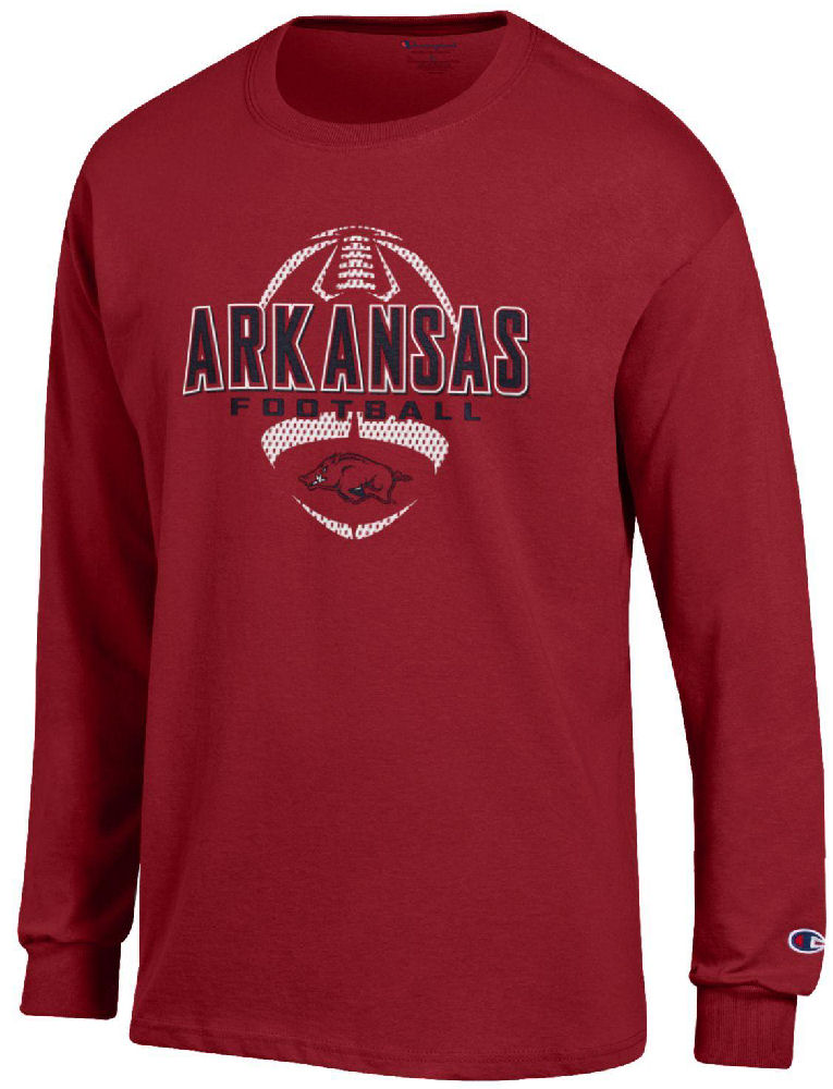 Arkansas Razorbacks Cardinal Football Long Sleeve Tee Shirt by Champion ...