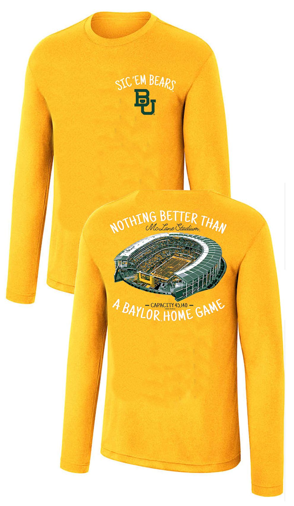Baylor Bears Gold Men's McLane Stadium Long Sleeve T Shirt | New Products