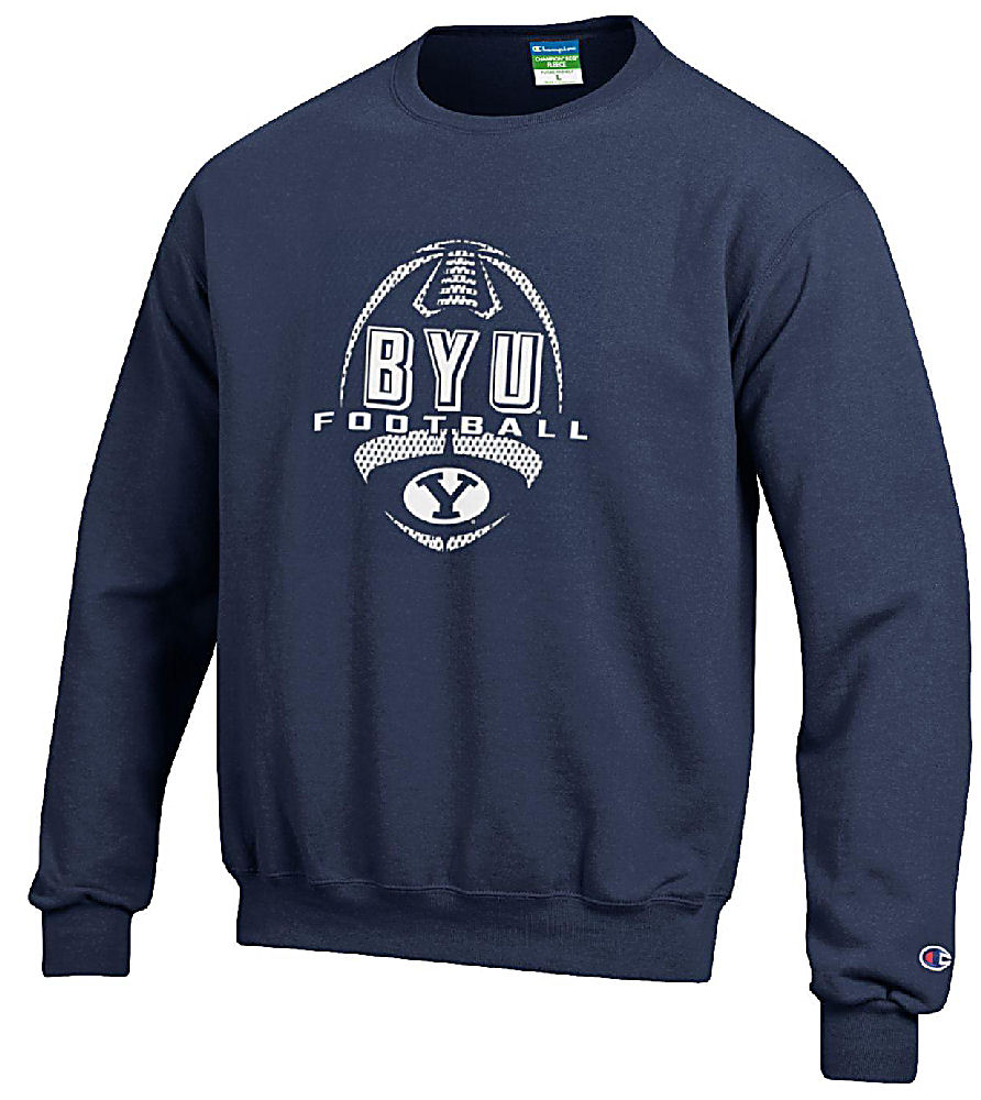 BYU Cougars Navy Football Powerblend Screened Crew Sweatshirt by ...