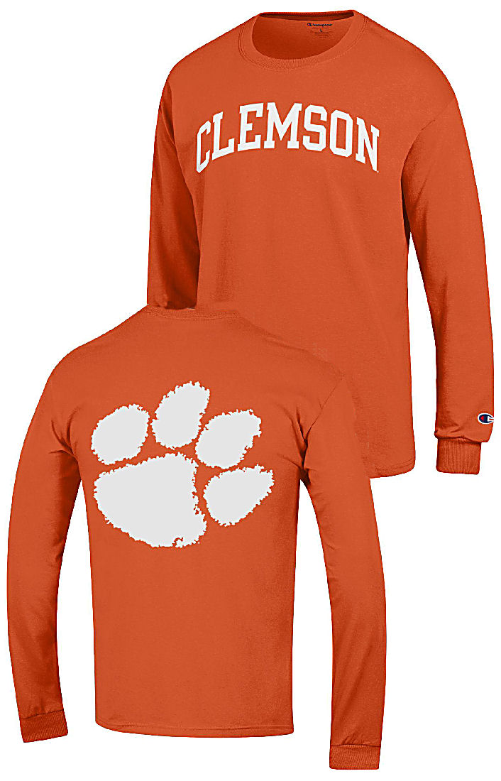 Clemson Tigers Orange 2 Sided Arched Long Sleeve T Shirt by Champion ...