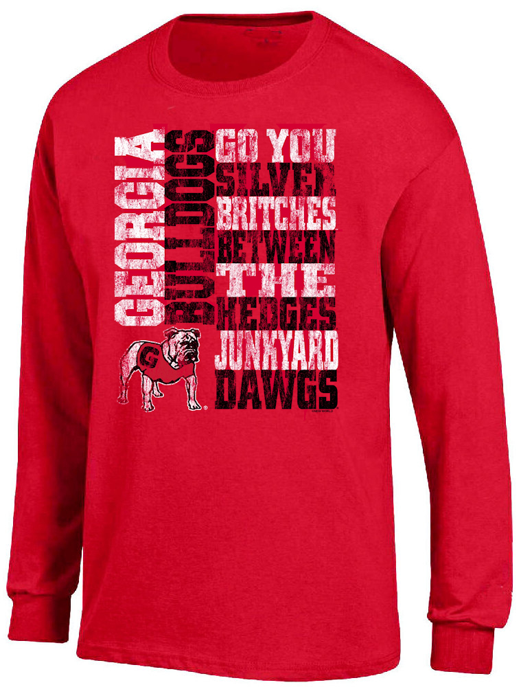 Georgia Bulldogs Men's Red Between The Hedges Long Sleeve T Shirt ...