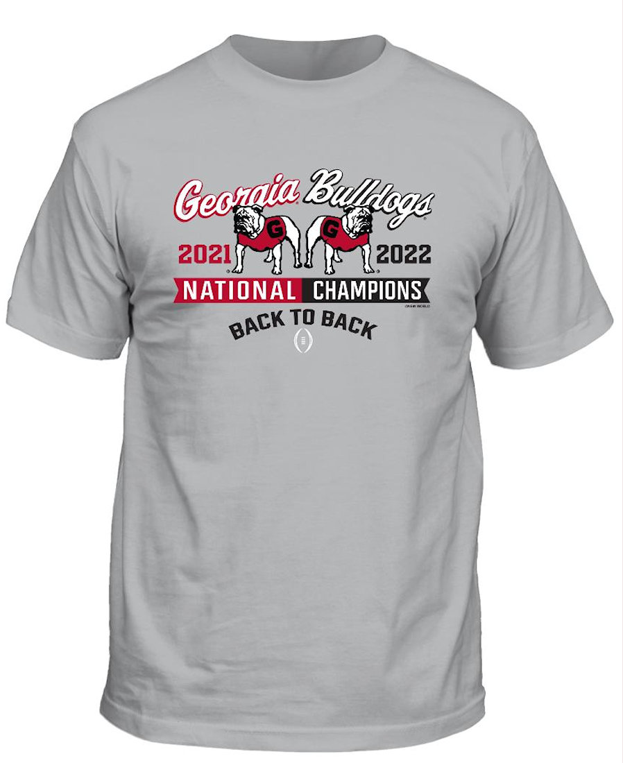 Georgia Bulldogs Grey Double Dawg Back to Back National Champions Short Sleeve T Shirt | Georgia ...