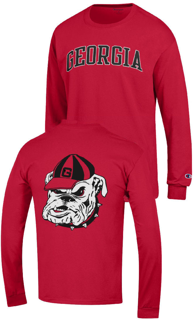 Georgia Bulldogs Scarlet Red 2 Sided Arched Long Sleeve T Shirt ...