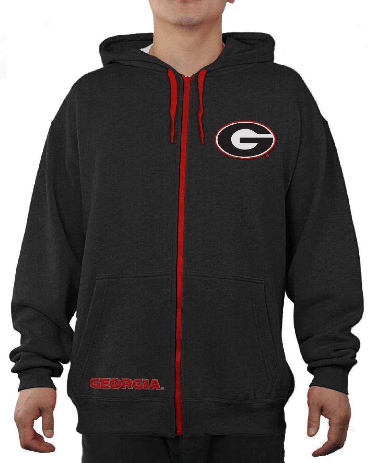 Georgia Bulldogs Adult Black Embroidered Goalline Full Zip Hoodie ...