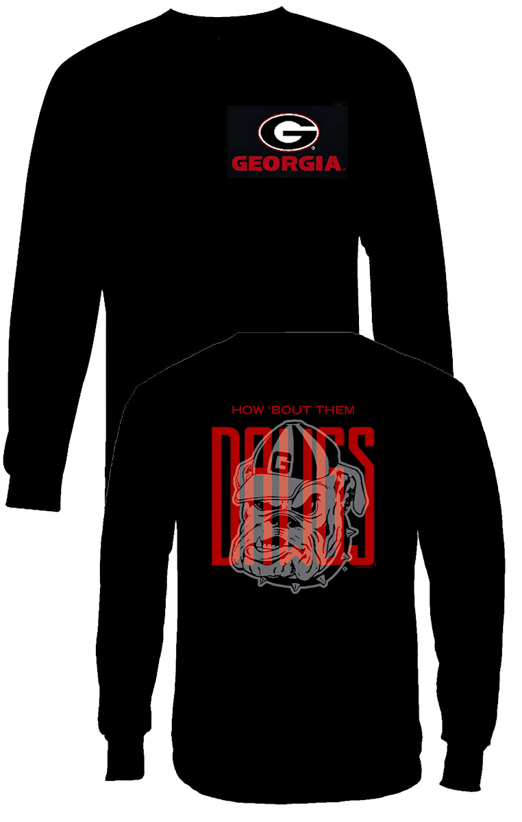 Georgia Tall Dawgs Mascot 2-Sided Black Long Sleeve T Shirt ...