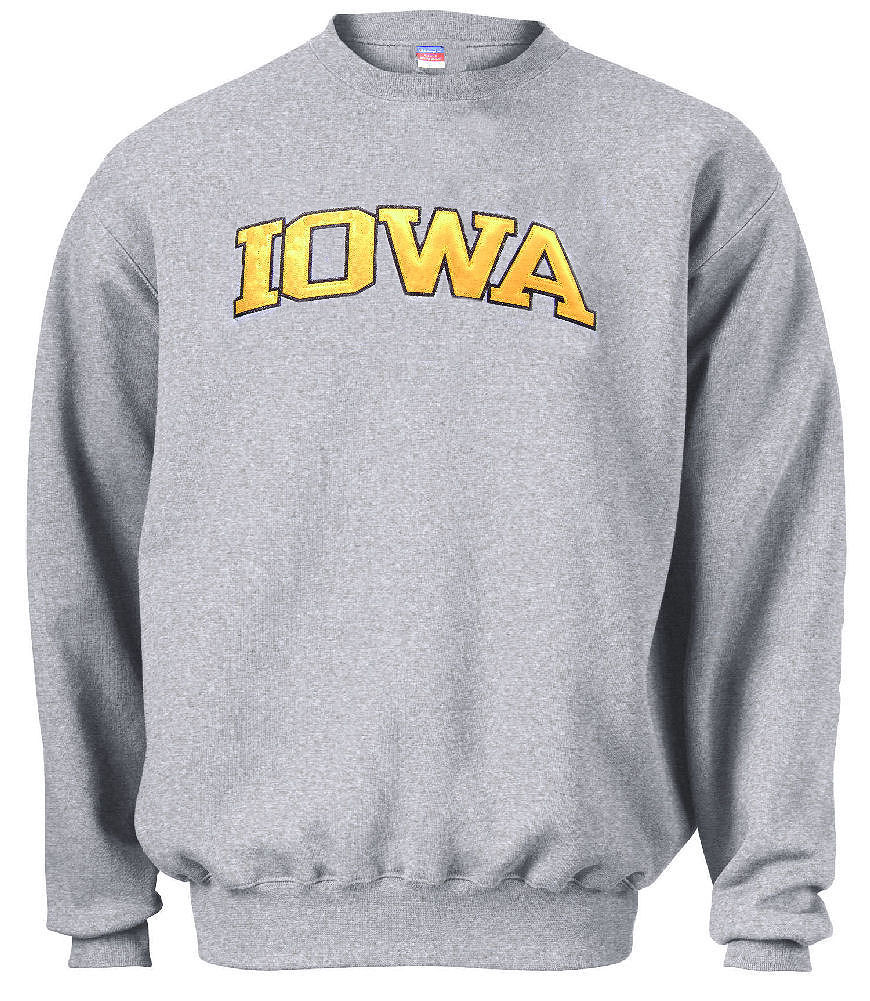 Iowa Hawkeyes Grey Embroidered Collegiate Crewneck Champion Sweashirt