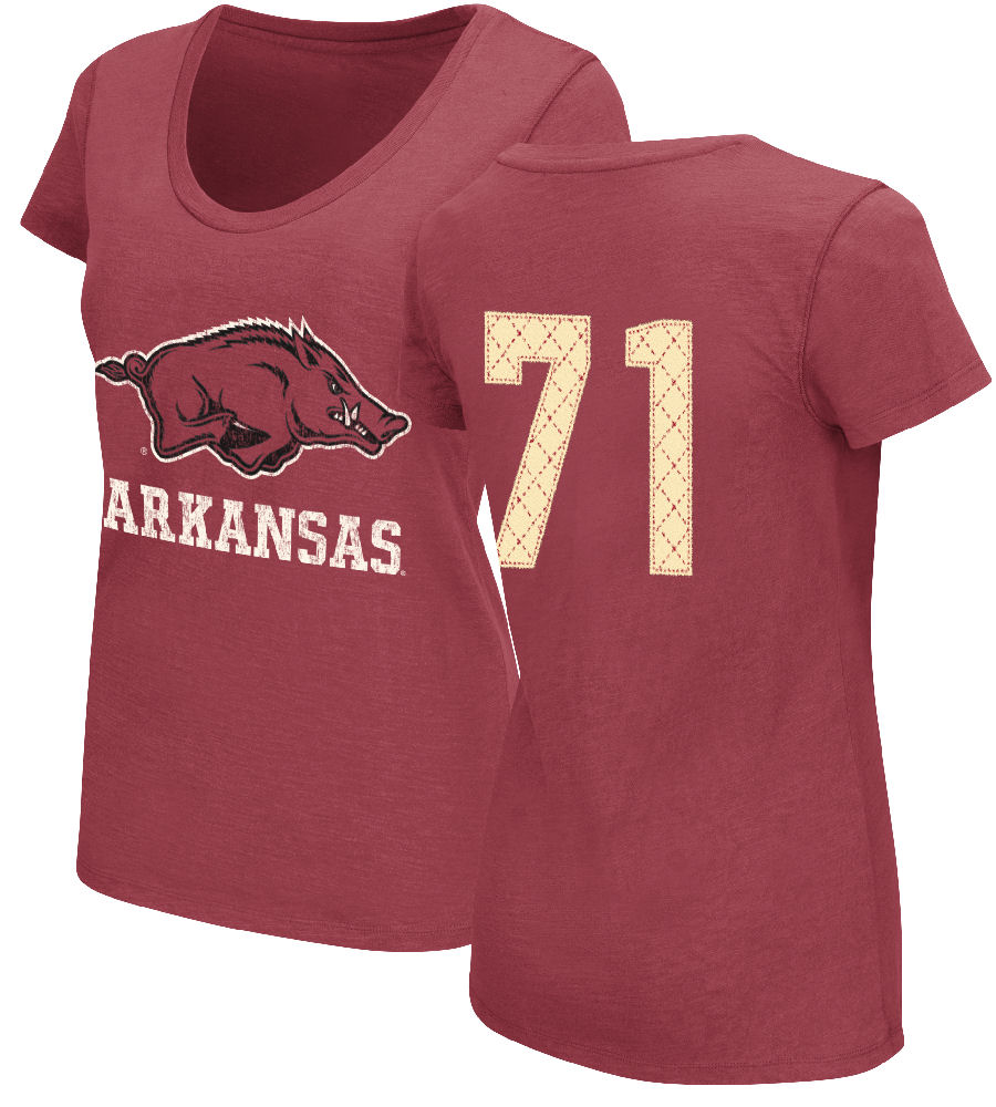 Ladies Arkansas Razorbacks Cardinal 2 Sided King Pin Scoop Neck T Shirt ...