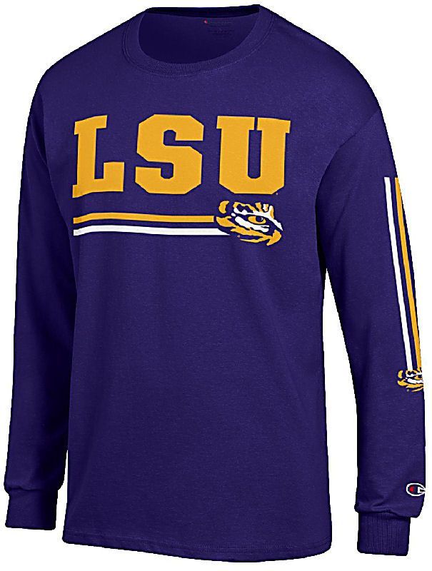 LSU Tigers Mens Purple Champion Vertical Long Sleeve T Shirt on Sale ...