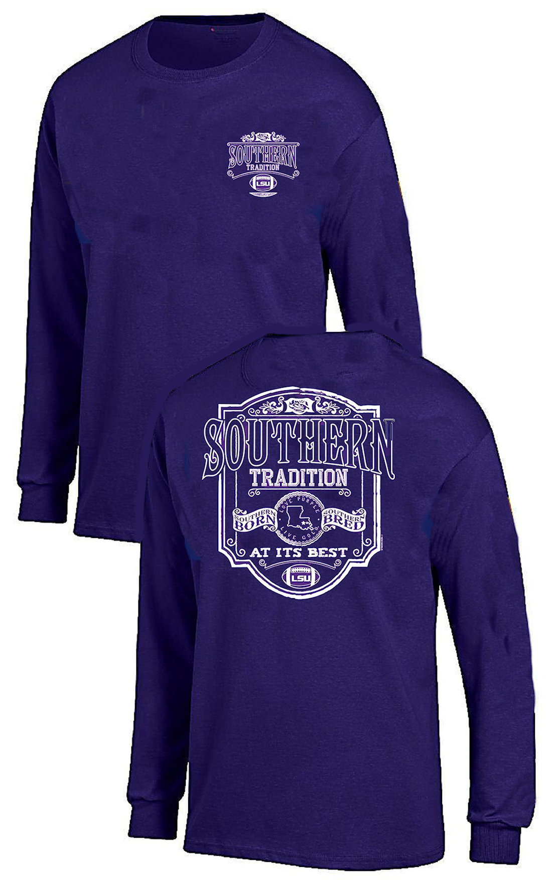 LSU Tigers Men's 2 Sided Purple Southern Tradition Long Sleeve T Shirt ...