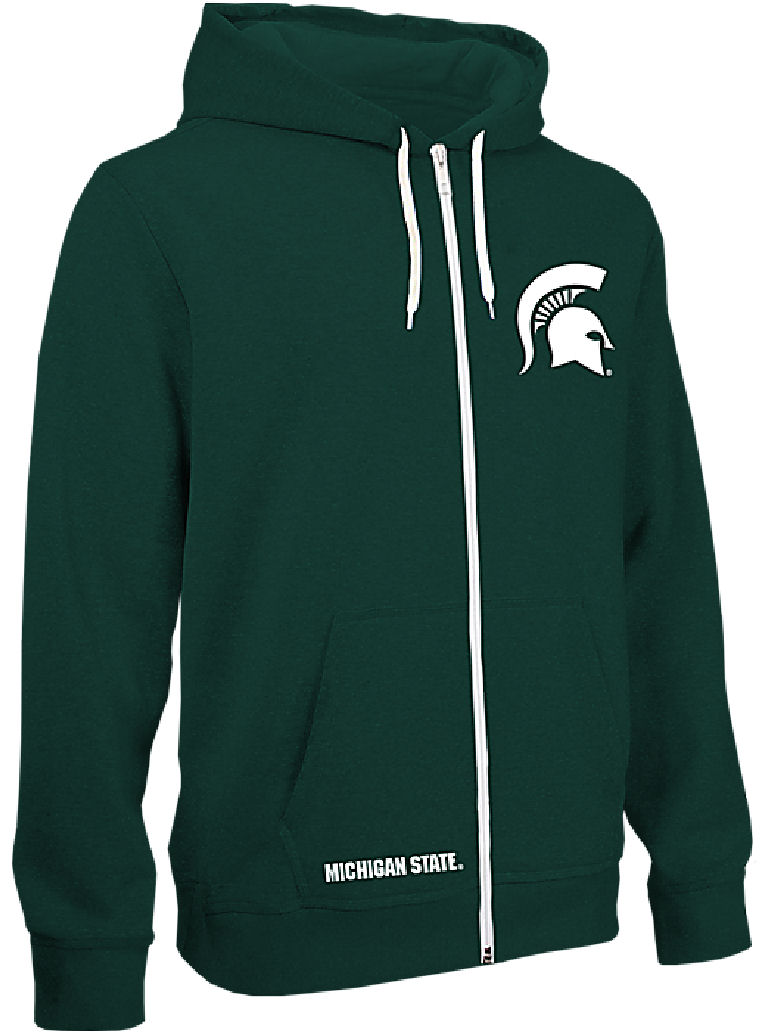 Michigan State Spartans Green Receiver Embroidered Full Zip Hoodie ...