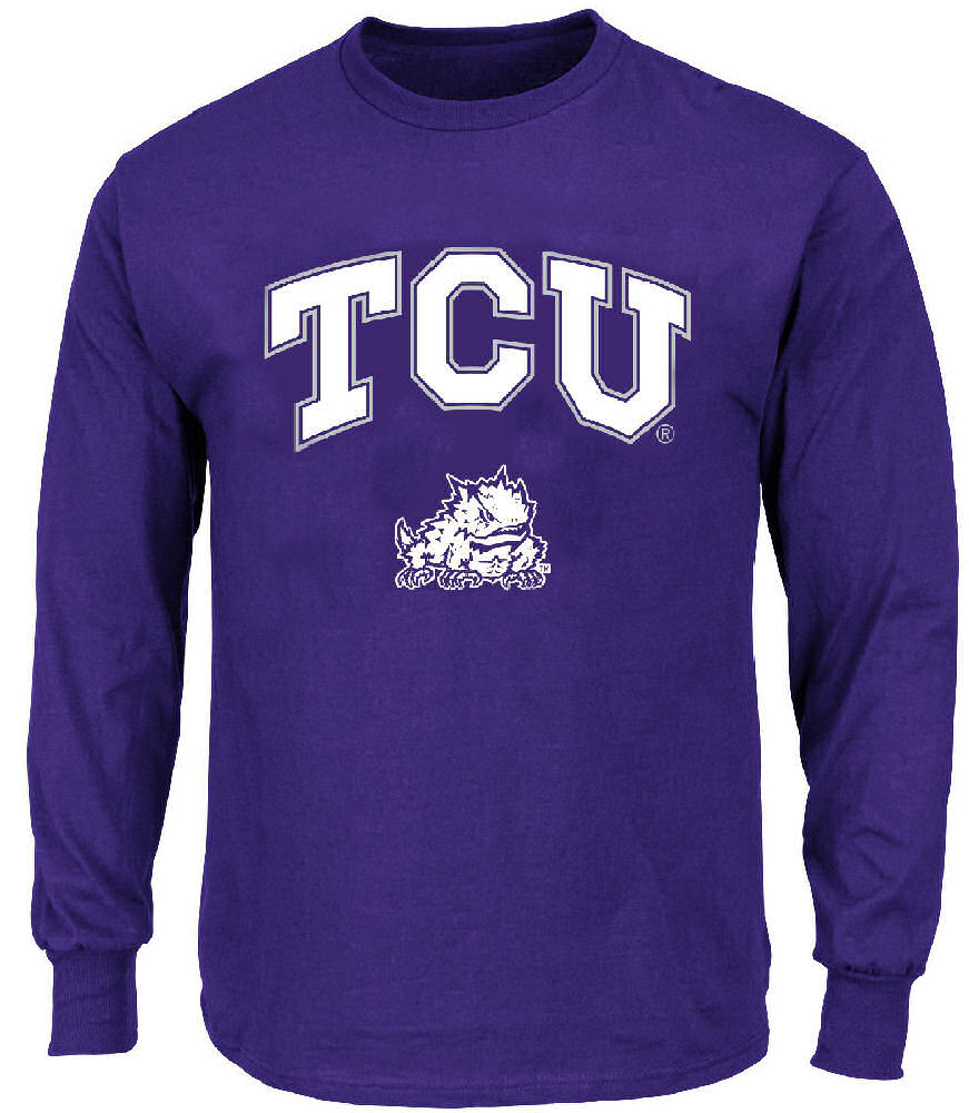 TCU Horned Frogs Mens Purple School Logo Long Sleeve T Shirt ...
