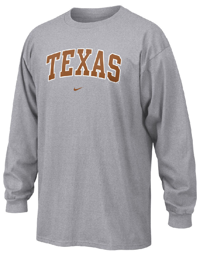 Texas Longhorns Nike Adult Grey Long Sleeve Classic Tee Shirt ...