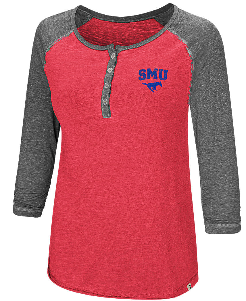 Womens SMU Mustangs Red 8 Pound Colosseum Henley Long Sleeve Shirt ...