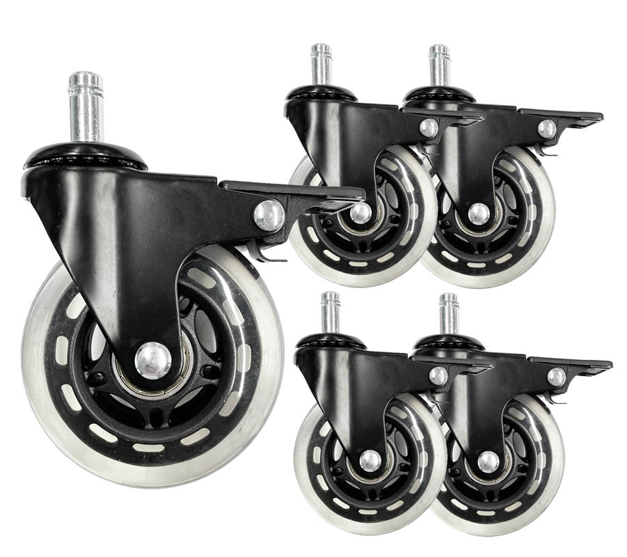 Upgrade Set of Five 3-inch Locking Rubber Inline Casters with 350 Pound ...