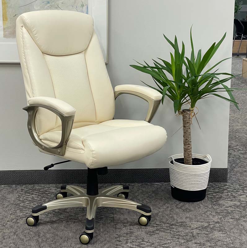 300-Lbs. Capacity High Back Receptionist's Chair with Cream Leather ...