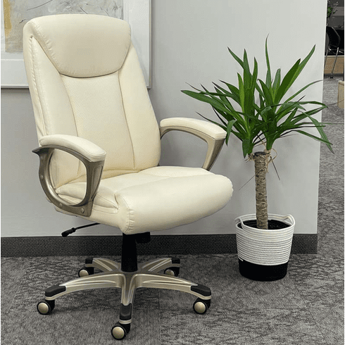 300-Lbs. Capacity High Back Receptionist's Chair with Cream Leather ...