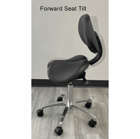 300 Pound-Capacity Leather Split Seat Saddle Stool with Backrest