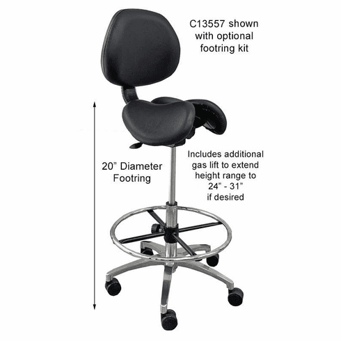 300 Pound-Capacity Leather Split Seat Saddle Stool with Backrest