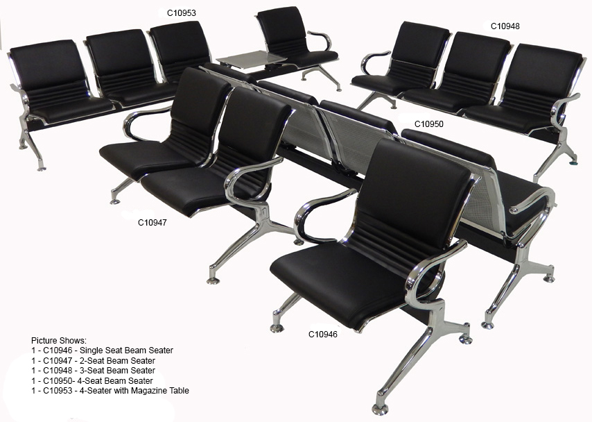 Upholstered Beam Seating Chairs - Padded Five-Seater
