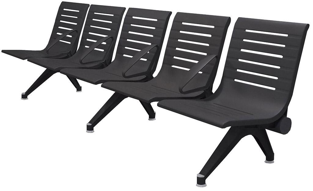 Aero Steel Public Beam Seating Series - 5-Seat Beam Seater in Black Shadow