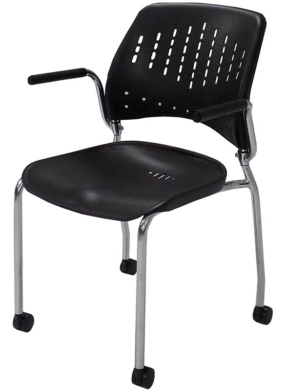 300 Lbs. Capacity Black Polypropylene Mobile Stacking Chair with Armrests