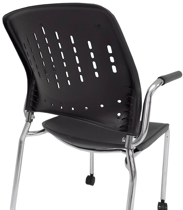 300 Lbs. Capacity Black Polypropylene Mobile Stacking Chair with Armrests
