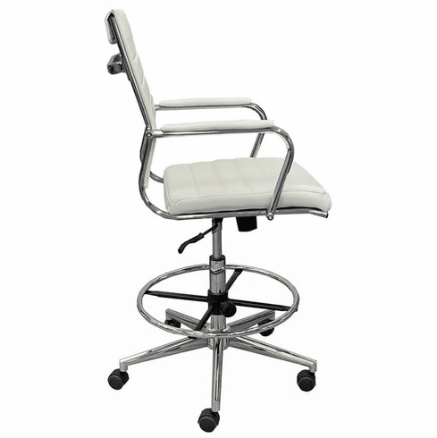 Contemporary Classic Mid Back Cream Leather Office Stool w/23" - 32"H ...