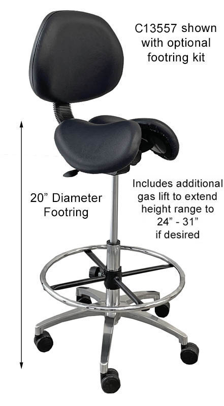 300 Pound-Capacity Leather Split Seat Saddle Stool with Backrest