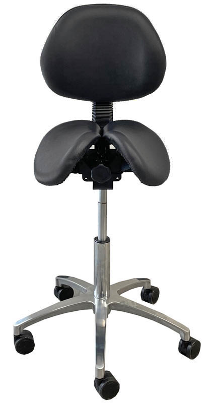 300 Pound-Capacity Leather Split Seat Saddle Stool with Backrest