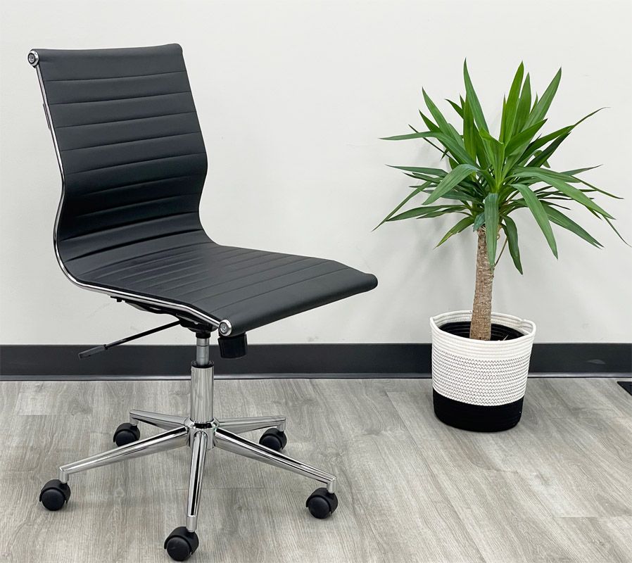 Modern Classic Black Leather Armless Office Chair