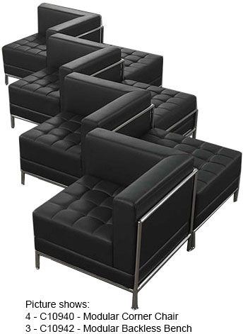 Modular Black Tufted Backless Bench