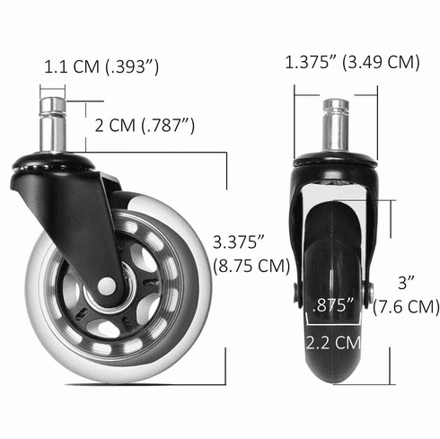 Upgrade Set of Five 3-inch Locking Rubber Inline Casters with 350 Pound ...