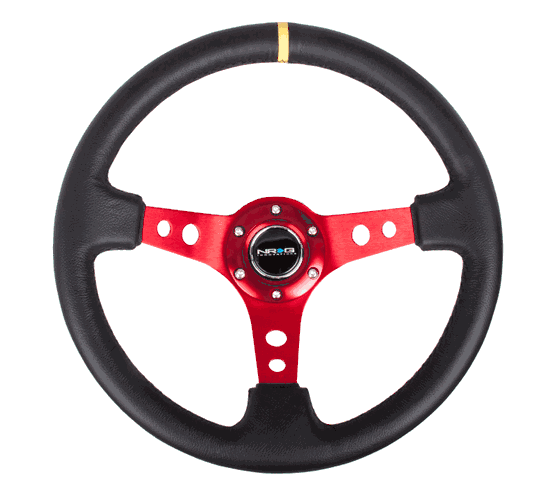 NRG Innovations Deep Dish Style 350mm Steering Wheel w/ Yellow Center ...