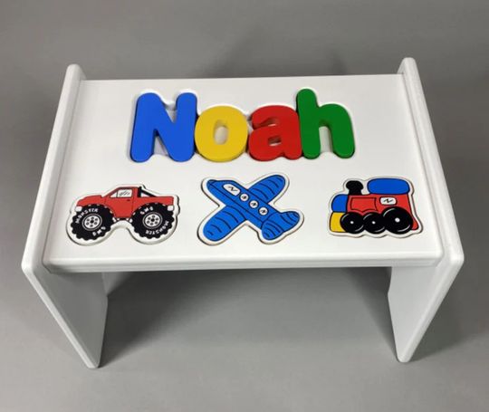 Personalized Name & Symbol Puzzle Stool - White
