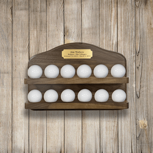 12 Golf Ball Display Rack - Walnut | Great Golf Memories