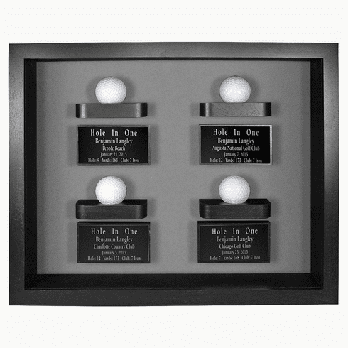 4 Golf Ball Shadow Box Display - Black / Gray | Great Golf Memories