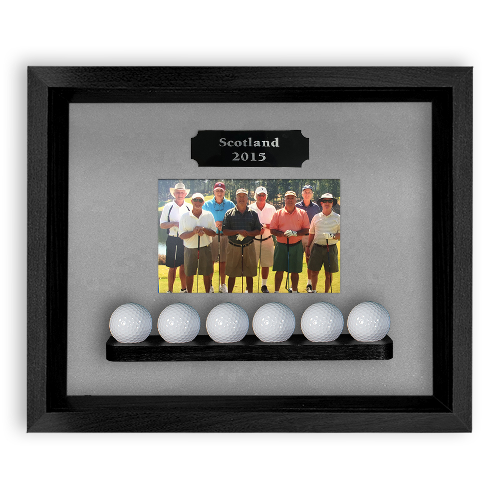 6 Ball Shadowbox Display - Black/Gray | Great Golf Memories