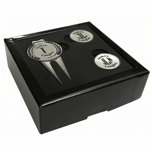 Personalized Divot Tool Golf Ball Marker Set - Pewter | Great Golf Memories