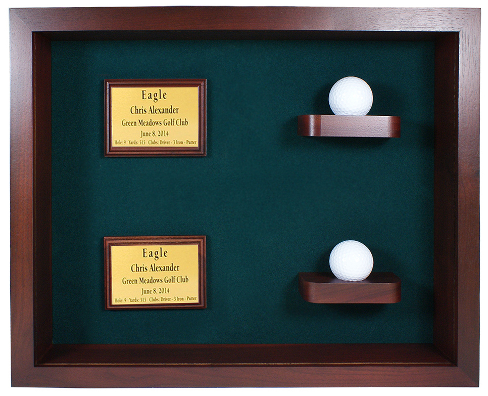 Two Balls and Plaques Shadow Box Display-Cherry