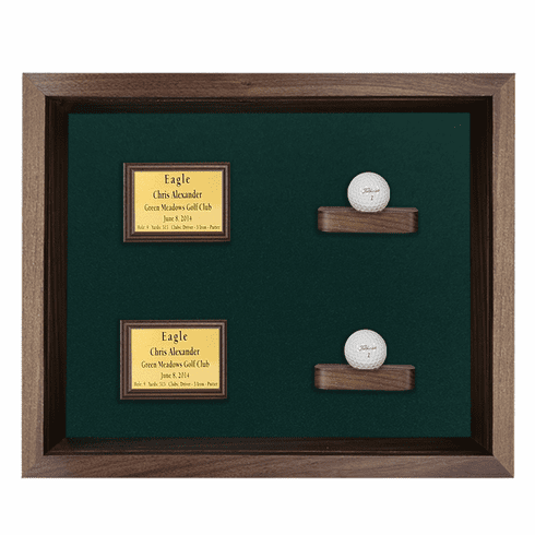 Two Balls and Plaques Shadow Box Display-Walnut