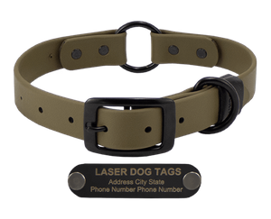 STEALTH Dawg -- OLIVE GREEN 1 in. Biothane O-Ring Collar with Black ...
