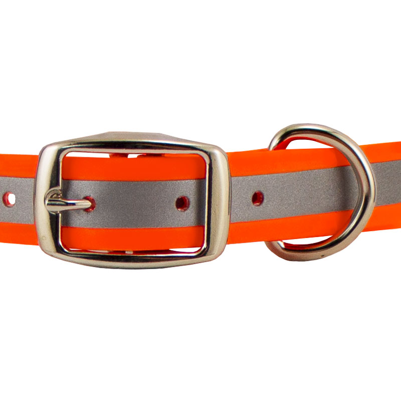 MOPIX - Reflective Biothane Center Ring Collar Buckle Front.