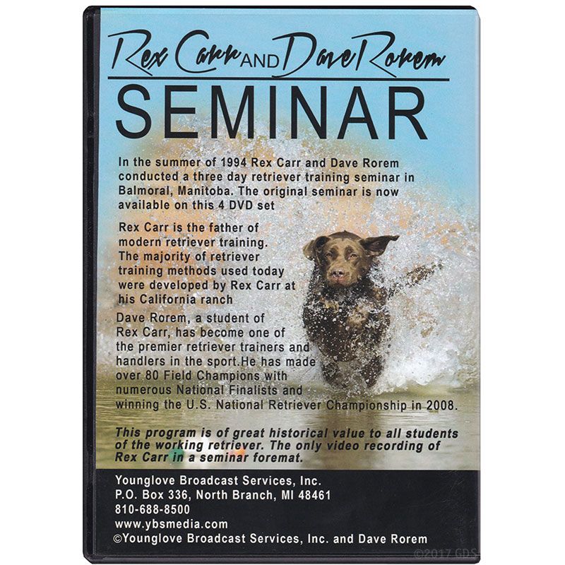 Rex Carr and Dave Rorem Retriever Training Seminar 4 DVD Set. $139.95 ...