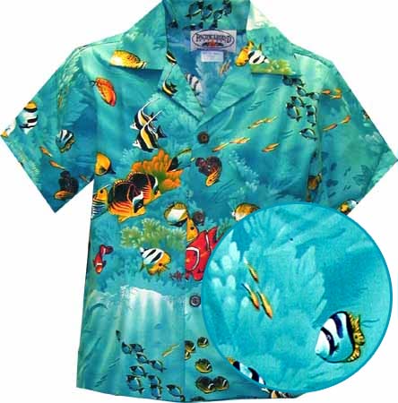 Aloha Fish Boys Turquoise Tropical Shirts