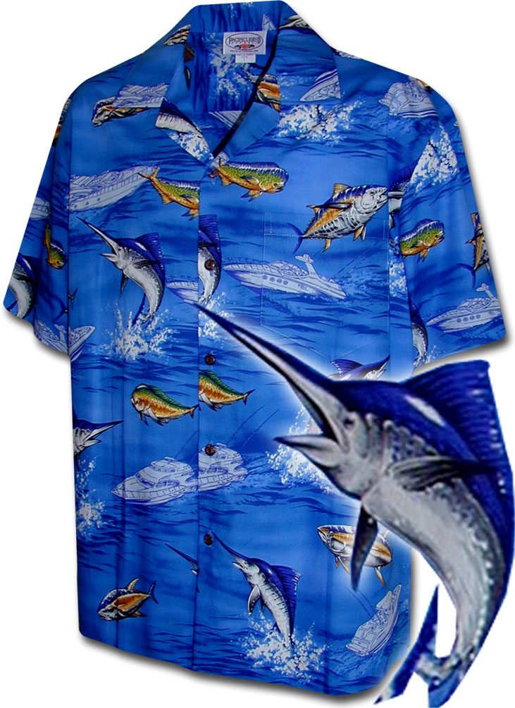 Marlin Fish Men's Tropical Shirt Blue