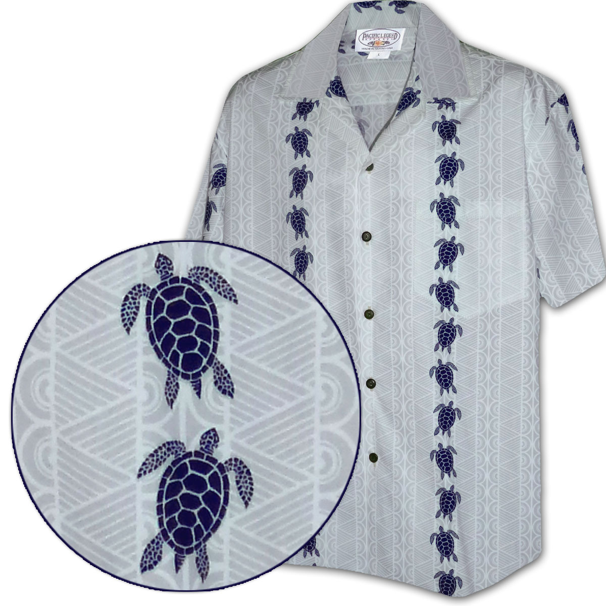 Turtle Panels Pacific Legend Aloha Shirts NaWhite