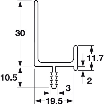 Hafele Continuous Handle, Aluminum, length 2,500 mm dim. A: 21 mm ...