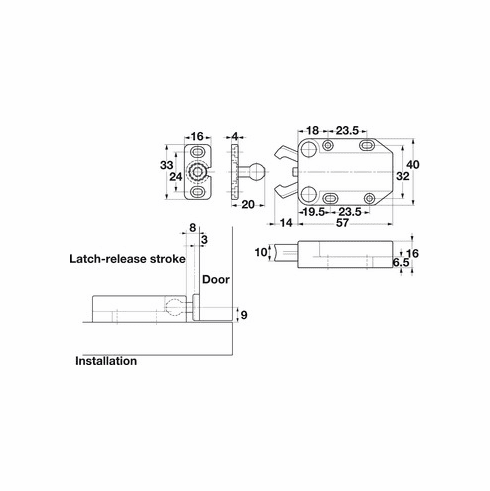 Hafele Touch Latch MC-37/BLK-1, non-magnetic, plastic, black ...